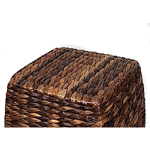 BIRDROCK Home Seagrass Accent Stool - Made of Hand Woven Natural Seagrass - 21 Inch Upholstered Stool for Living Room, Bathroom, Closet, and Bedroom - Modern Rustic Design Seat - Espresso