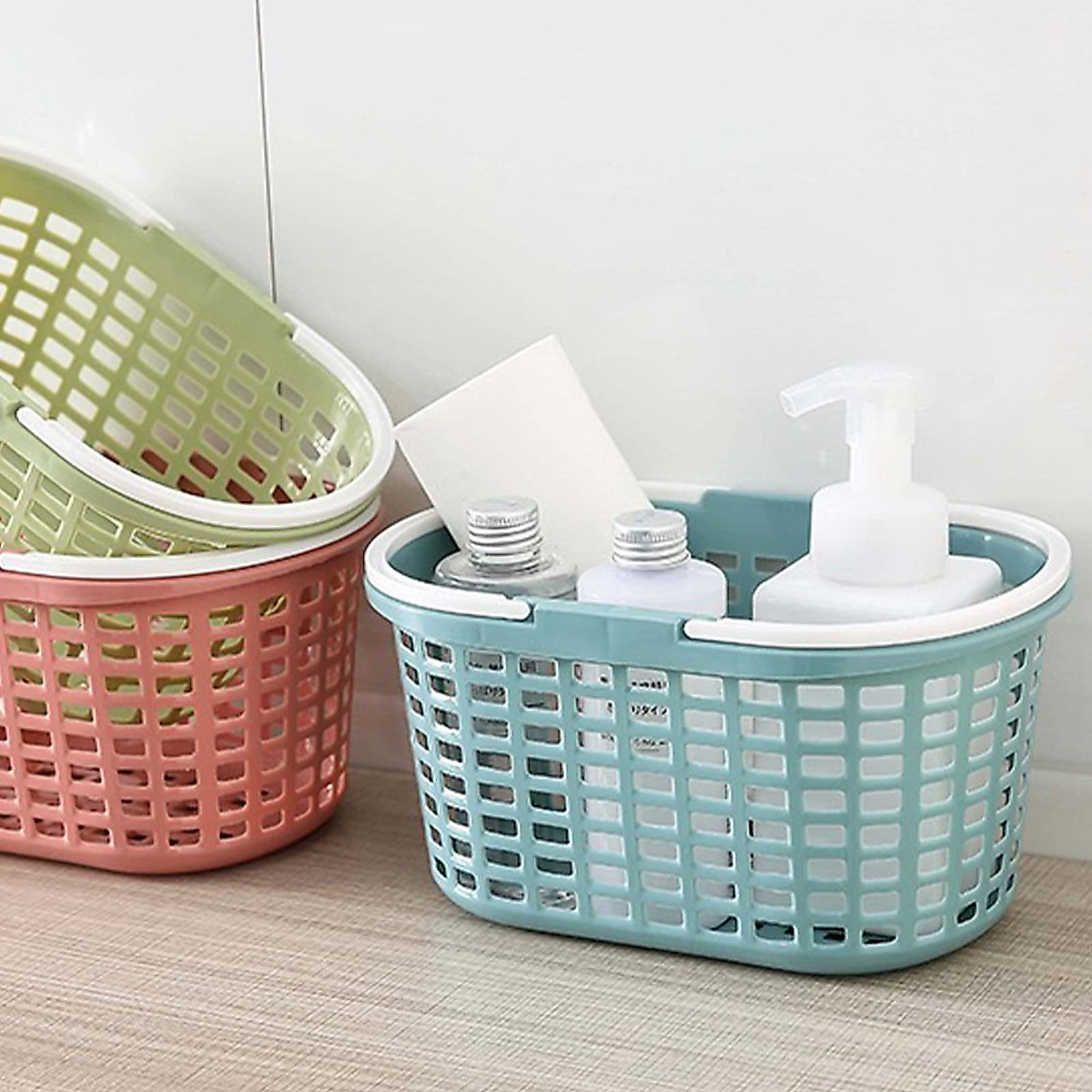 Portable Shower Basket, Box With Handle Plastic Organizer,Bathroom Torage Boxes, College Dorm Room Supplies, Kitchen, Camp, Gym (Pink)