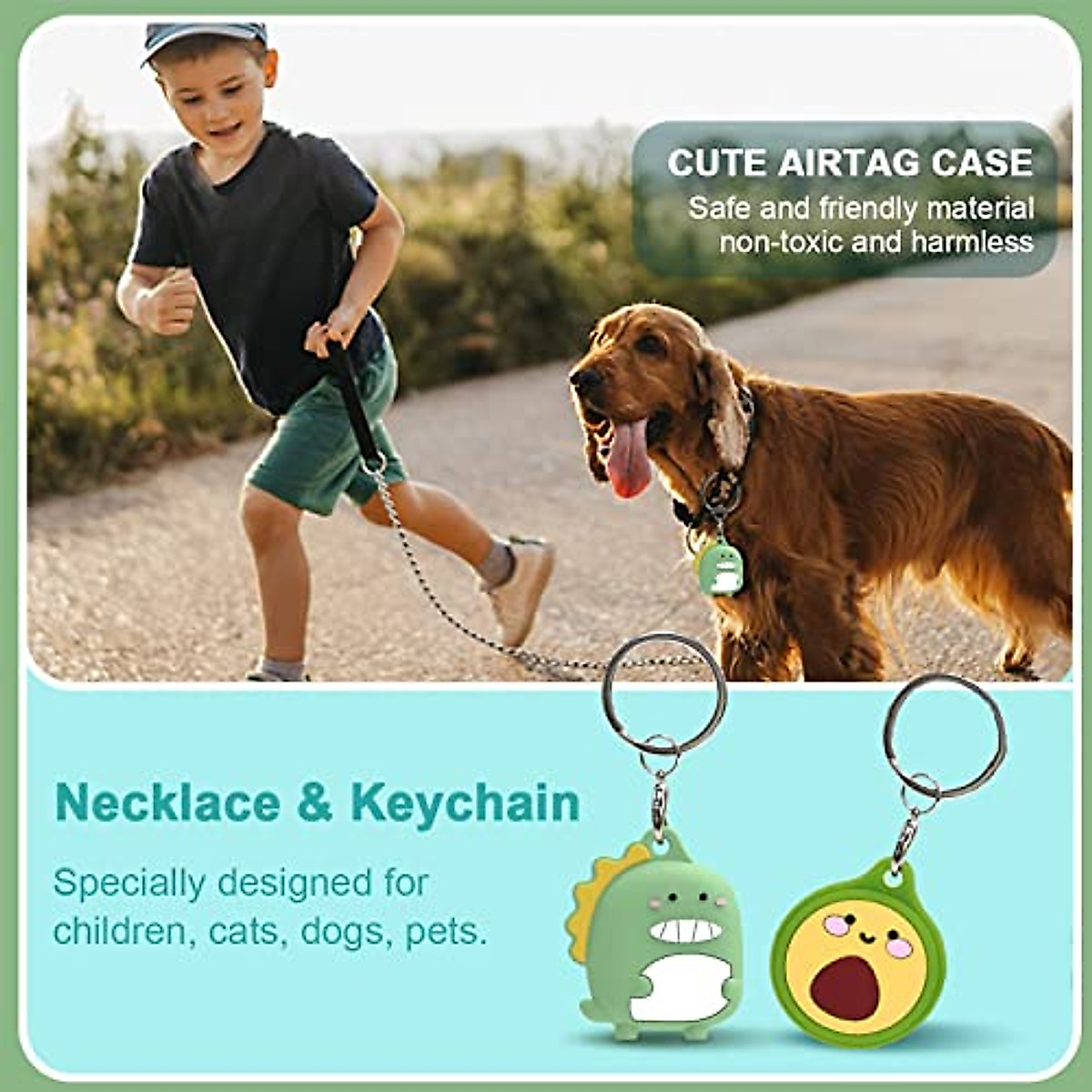 【2 Pack】 Airtag Keychain Cartoon Case for AirTag Tracker,Protective AirTag Holder with Anti-Lost Keychain,Anti-Drop Scratch Airtag Holder Keychain Accessories for Kids Pets Backpacks