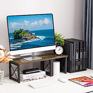 Giikin Wood Desktop Shelf - Table Top Corner Shelf Stand - Kitchen Counter Organizer - Multi-Purpose Adjustable Riser for Monitor Cups Jars Spices - 2 Tier Independent Stackable Desk Stand…