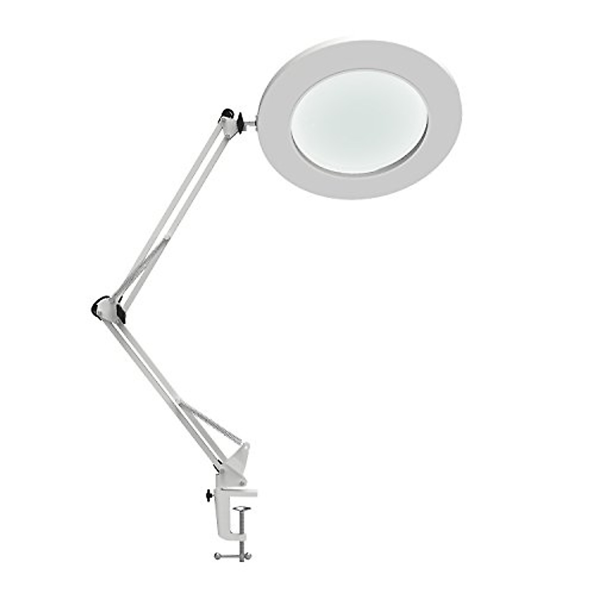 YOUKOYI LED Magnifying Lamp Metal Swing Arm Magnifier Lamp -10 Levels Brightness, 3 Color Modes, 5X Magnification, 4.1" Diameter Glass Lens, Adjustable Industrial Clamp for Reading/Office/Work (White)