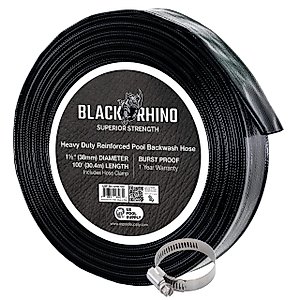 U.S. Pool Supply Black Rhino 1-1/2" x 100' Pool Backwash Hose with Hose Clamp - Extra Heavy Duty Superior Strength, Thick 1.2mm (47mils) - Weather Burst Resistant - Drain Clean Swimming Pools, Filters
