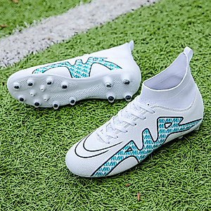 Migoldhot Football Cleats Running Shoes Womens Comfort Soccer Shoes Soccer Boots White Blue