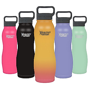 Healthy Human Stainless Steel Curve Water Bottle | 100% BPA Free Thermos for Kids & Adults | Vacuum Insulated Water Bottles | Metal Bottles with Leak Proof Lid (21 oz/ 621 ML, Sunrise)