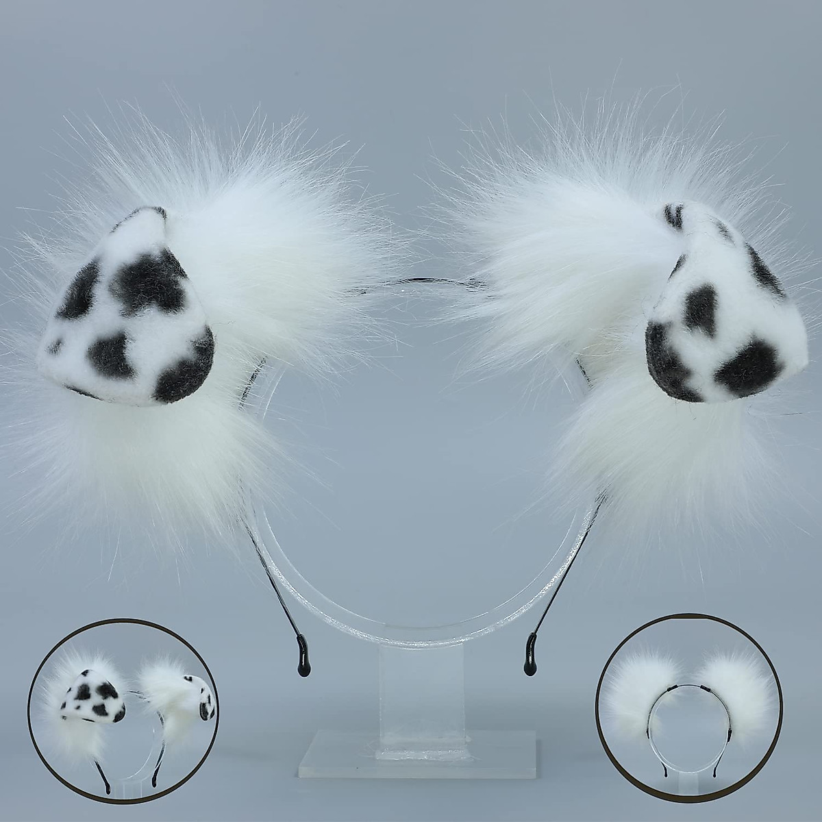 Focupaja Spotted Dog Anime Cosplay Puppy Fur Headband Doggy Ears Hairband Animal Ear Headress Hair Accessories for Halloween, Christmas, Costume Party