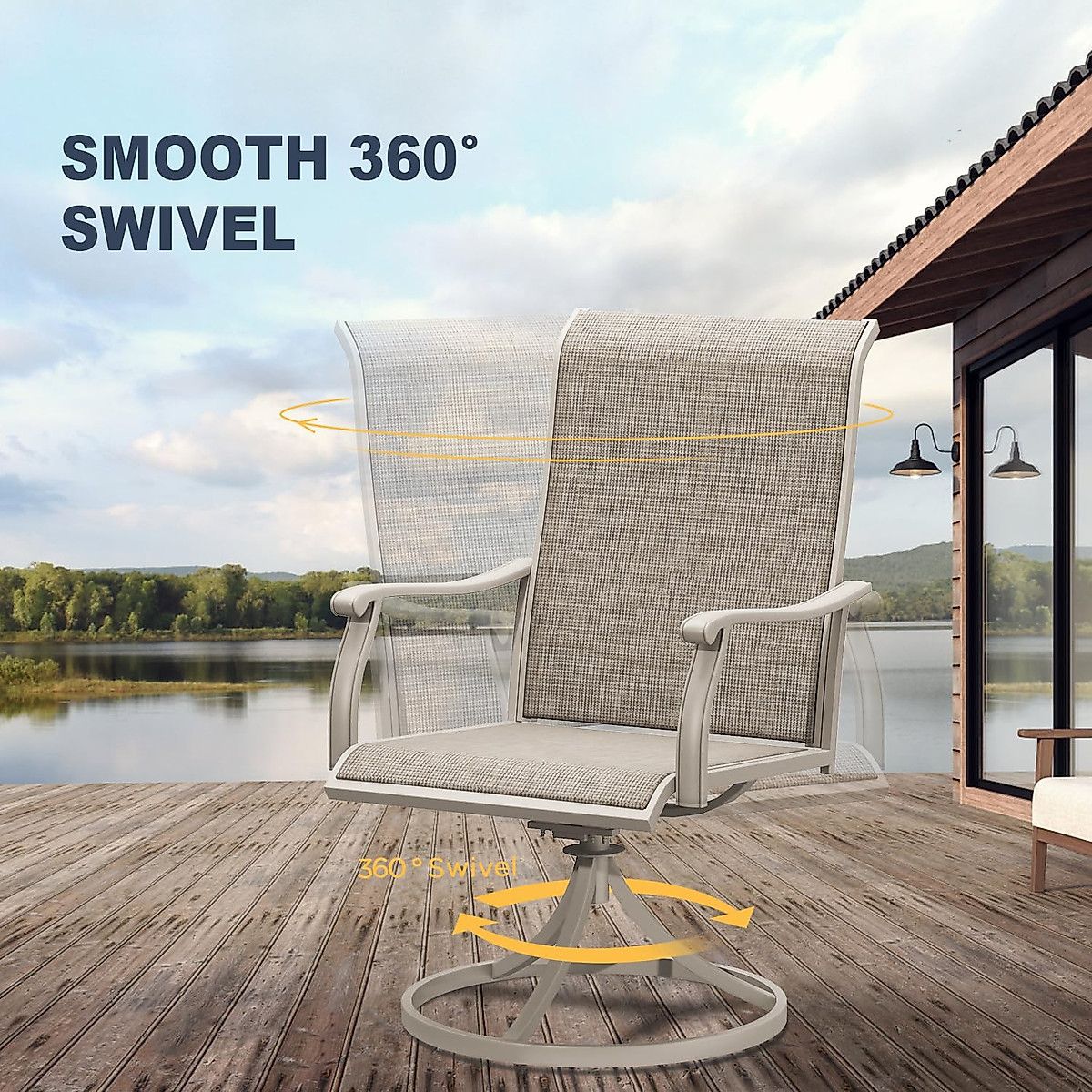 VICLLAX Patio Swivel Dining Chairs Outdoor Chairs with Armrest, Textilene Fabric Outdoor Patio Chair Set of 2, Sandshell Frame