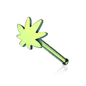 Body Accentz Nose Ring Stud Cannabis Marijuana Pot Leaf Shape 316L Surgical Steel bone