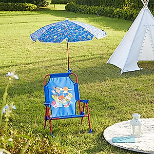 Idea Nuova Paw Patrol Kids Outdoor Folding Beach Chair with Umbrella, Ages 3+