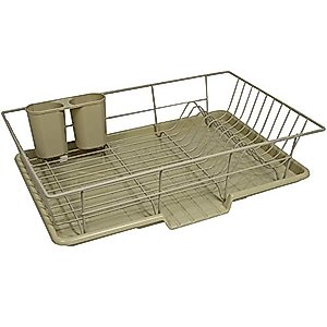Sweet Home Collection 3 Piece Dish Drainer Rack Set with Drying Board and Utensil Holder, 12" x 19" x 5", Sage