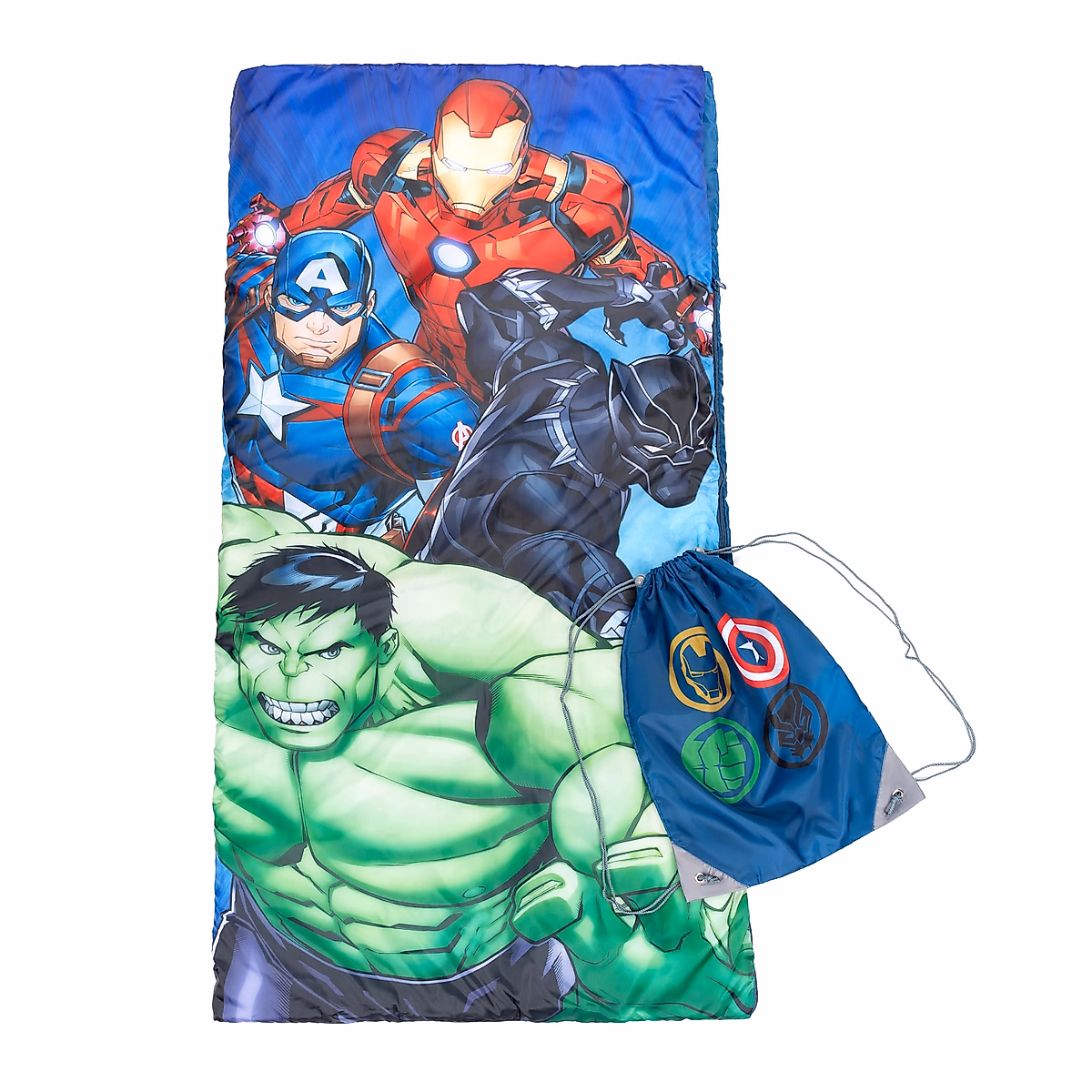 Jay Franco Marvel Avengers Battle Formation Slumber Sack - Cozy & Warm Kids Lightweight Slumber Bag/Sleeping Bag - Featuring Captain America, Iron Man, Black Panther, & Hulk