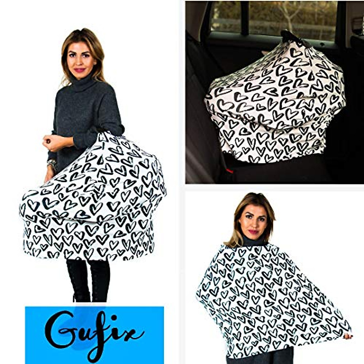 Gufix Infant Car Seat Cover, The Stretchy Nursing Scarf, Car Seat Canopy, Shopping Cart Cover and High Chair Cover That Protects Babies and Breastfeeding Mothers. The 8-in-1 Multiuse Cover for Babies