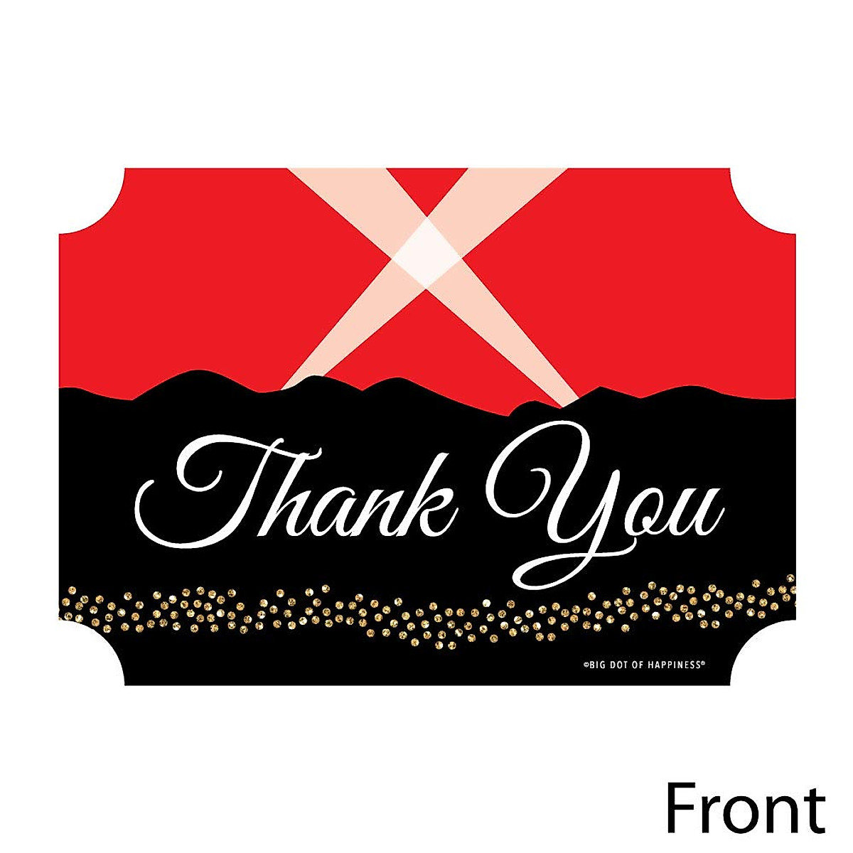 Big Dot of Happiness Red Carpet Hollywood - Shaped Thank You Cards - Movie Night Party Thank You Note Cards with Envelopes - Set of 12