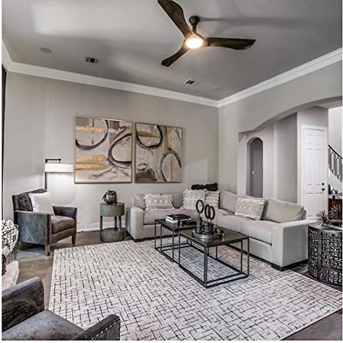 Monte Carlo 3MNLR56BKD-V1 Minimalist Mid-Century Energy Star 56" Outdoor Ceiling Fan with LED Light and Remote, 3 Hand Carved Balsa Wood Blades, Matte Black