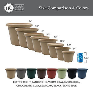 The HC Companies 14 Inch Round Classic Planter - Plastic Plant Pot for Indoor Outdoor Plants Flowers Herbs, Clay Color