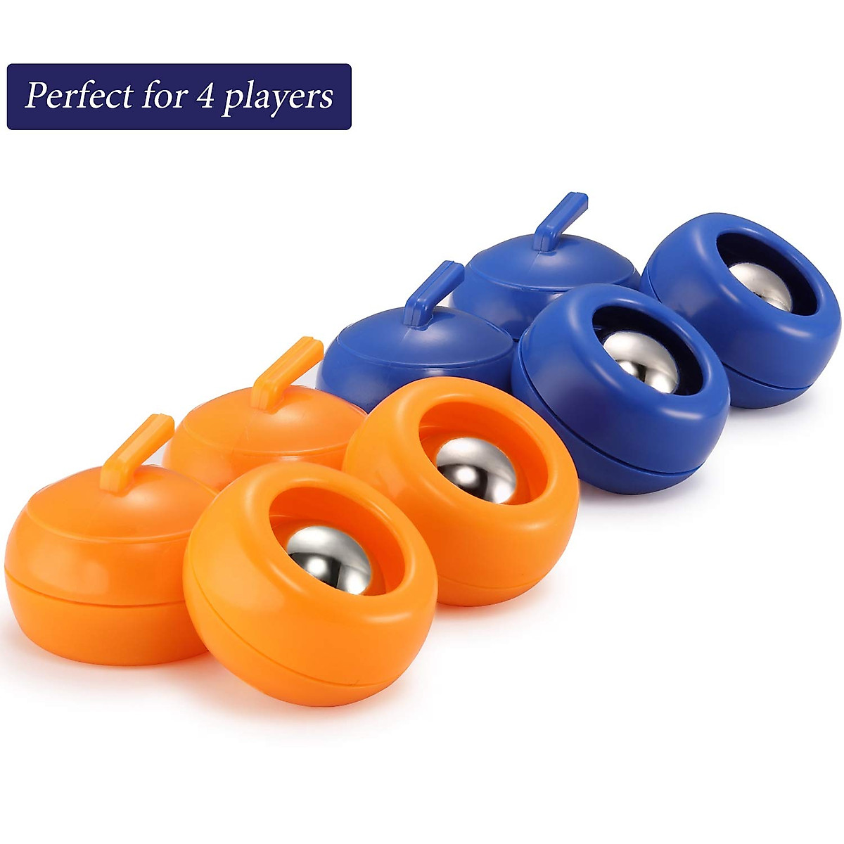8 Pieces Tabletop Curling Game Pucks Replacement Shuffleboard Rollers Sliding Bead Games for Kids and Adults (Blue, Orange)