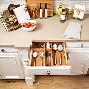 Seville Classics Bamboo Premium Organizer Storage Bins for Kitchen Silverware, Pantry, Closet, Office Desk, Pens, Utensils, Makeup, K Cup, Bamboo, Bin Set w/Dividers (5 Piece)