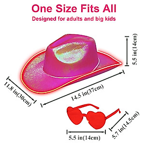 quescu Light Up Cowboy Hat for Women, Men,LED Cowgirl Hat,Sparkly Space Cowboy Hats for Party,Halloween Costume Dress Up (B-Pink)