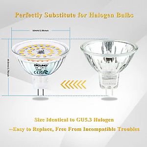 DiCUNO 6W MR16 LED Bulbs, 850LM 70W Halogen Equivalent, GU5.3 Bi-Pin Base Light Bulb 4000K Natural White, 12V Non-Dimmable 120 Degree Beam Angle, Replacement for Spotlight, Tracking Lighting, 6 Packs