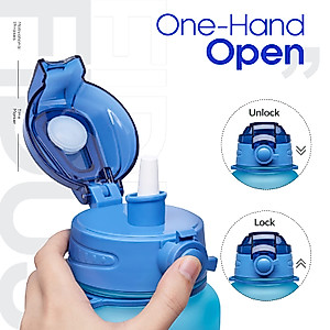 Fidus Large Half Gallon/64OZ Motivational Water Bottle with Paracord Handle & Removable Straw - BPA Free Leakproof Water Jug with Time Marker to Ensure You Drink Enough Water Daily