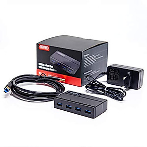 UNITEK Active USB Hub 4 Port 3.0 Gen 1 + Power Supply, SuperSpeed Data Hub Multiport Splitter for PC, Laptop, Keyboard, Mouse, Printer, iOS (Mac) + Windows Compatibility, Plug & Play Black