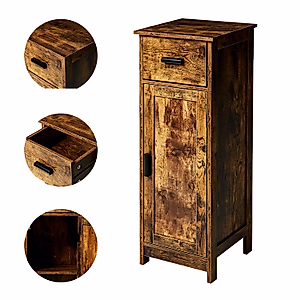 Tianlang Retro Industrial Storage Cabinet,Floor Cabinet with 1 Drawer and 1 Doors,Multifunctional Cabinet for Living Room,Kitchen,Bathroom,Easy to Place Stable Wood Frame，Retro Brown LJBC001F