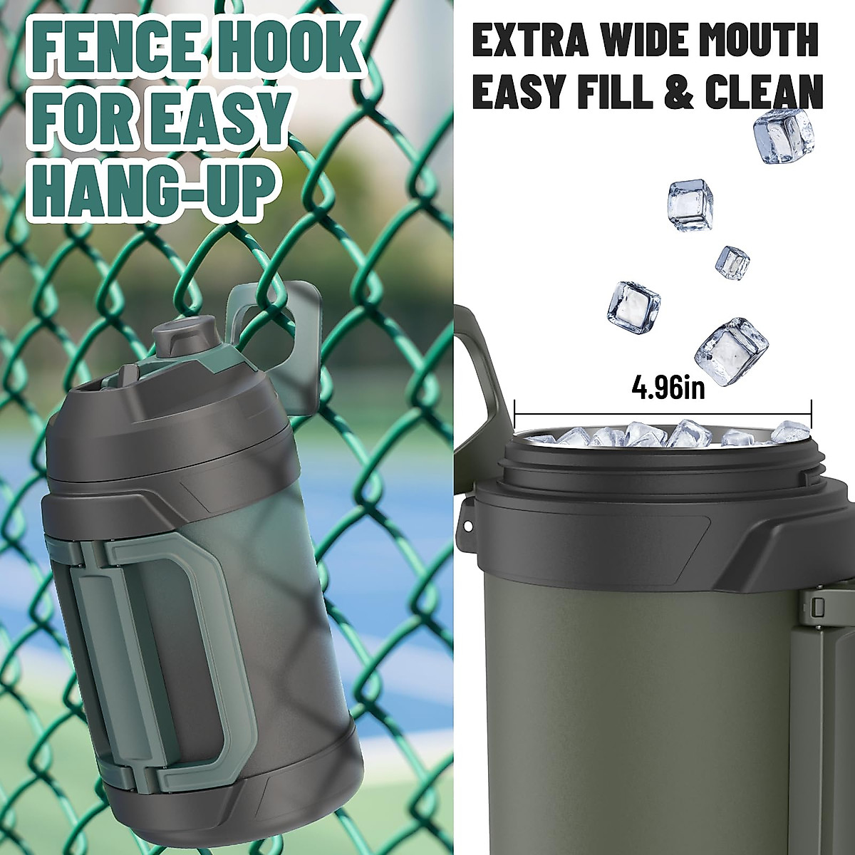 Zukro 1 Gallon Water Jug, One Gallon Large Triple Wall Insulated Metal Jug With Straw and Spout, No Sweat 128 oz Stainless Steel Sport Water Bottle Keeps Cold 48 Hours for Outdoors, Cyan