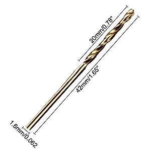 Metric 1.6mm Diameter Twist Drill Bits M35 HSS Straight Shank Cobalt Drill Bit Set HSS Champagne (10 Pcs)