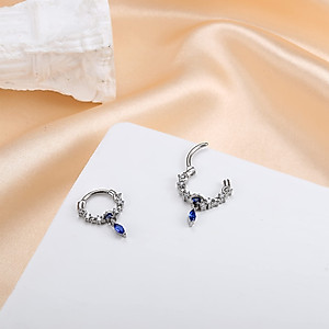 YADOCA 16G Septum Rings Dangle Septum Clicker Piercing Jewelry Hypoallergenic 316L Surgical Steel Blue Planet Star Moon Teardrop Clear CZ Dangly Nose Ring Daith Helix Earrings Piercing Jewelry for Women Men 10MM