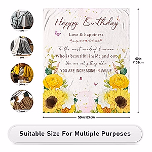 AIYUBOFUN Birthday Gifts for Women Blanket - Gifts for Women Birthday Unique - Birthday Gifts for Women Friendship - Happy Womens Birthday Gifts - Best Women Birthday Gift Ideas Throw Blanket 60"x50"
