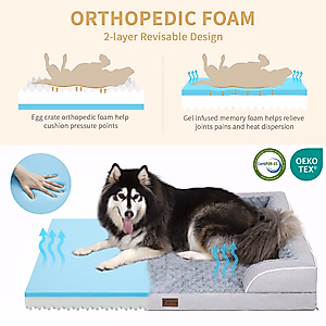 Casa Paw Orthopedic Dog Beds for Large Dogs, Waterproof Memory Foam Large Sized Dog Bed with Sides, Non-Slip Bottom and Egg-Crate Foam Big Dog Bed with Removable Washable Cover(Large,Light Grey)