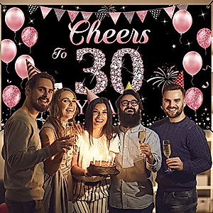 Happy 30th Birthday Decorations for Women, Cheers to 30 Years Backdrop Banner, Rose Gold 30 Years Celebration Party Decoration Supplies, 30th Anniversary Banner for Outdoor Indoor, Vicycaty