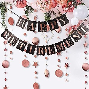 Rose Gold Happy Retirement Banner | Glitter Rose Gold Circle Dot Garland Twinkle Star Paper Hanging Bunting Banner Backdrop for Retirement Decorations | Luxurious Retirement Party Supplies for Women