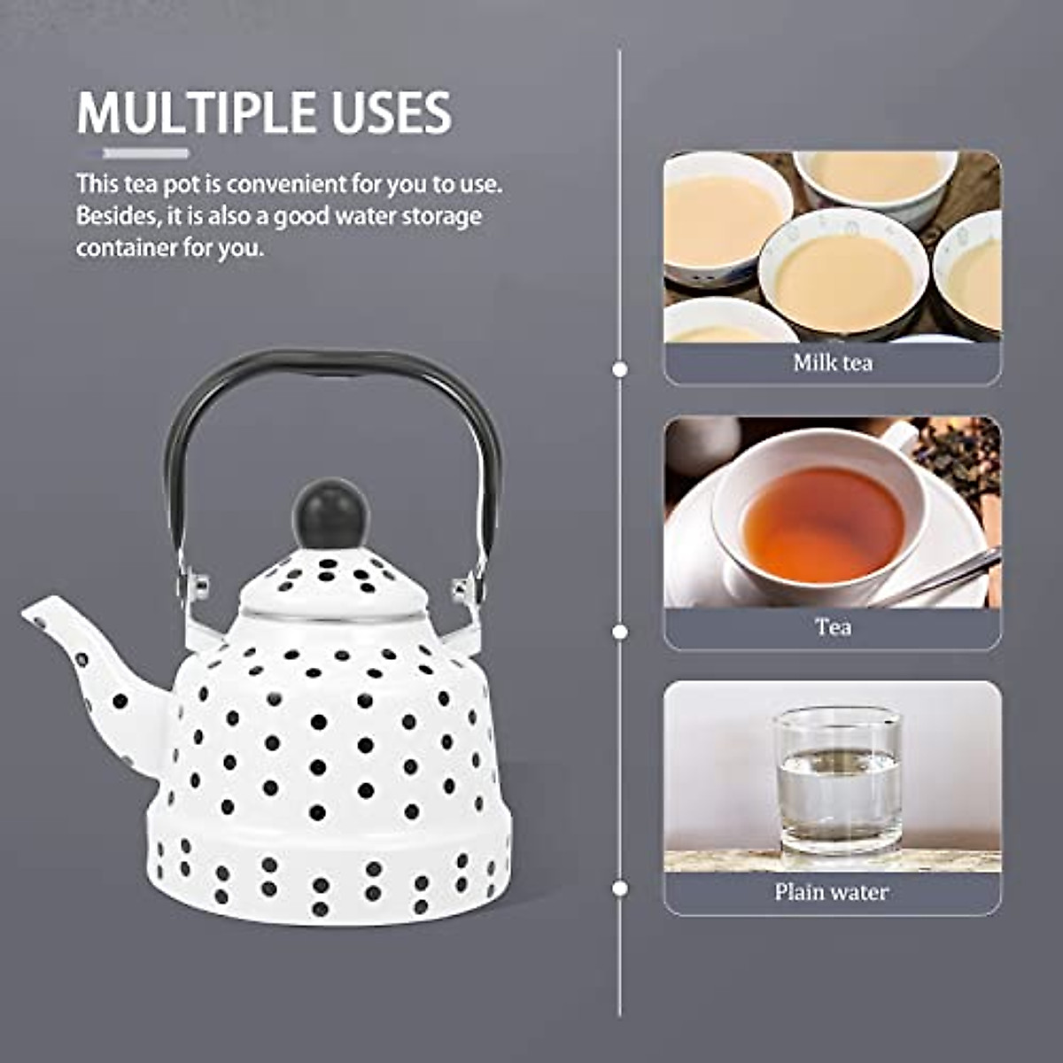 YARDWE Enamel Teapot Stovetop Tea Kettle: Porcelain Enameled Teakettle Dot Pattern Hot Water Kettle Pot for Camping Home Kitchen 1. 1L White