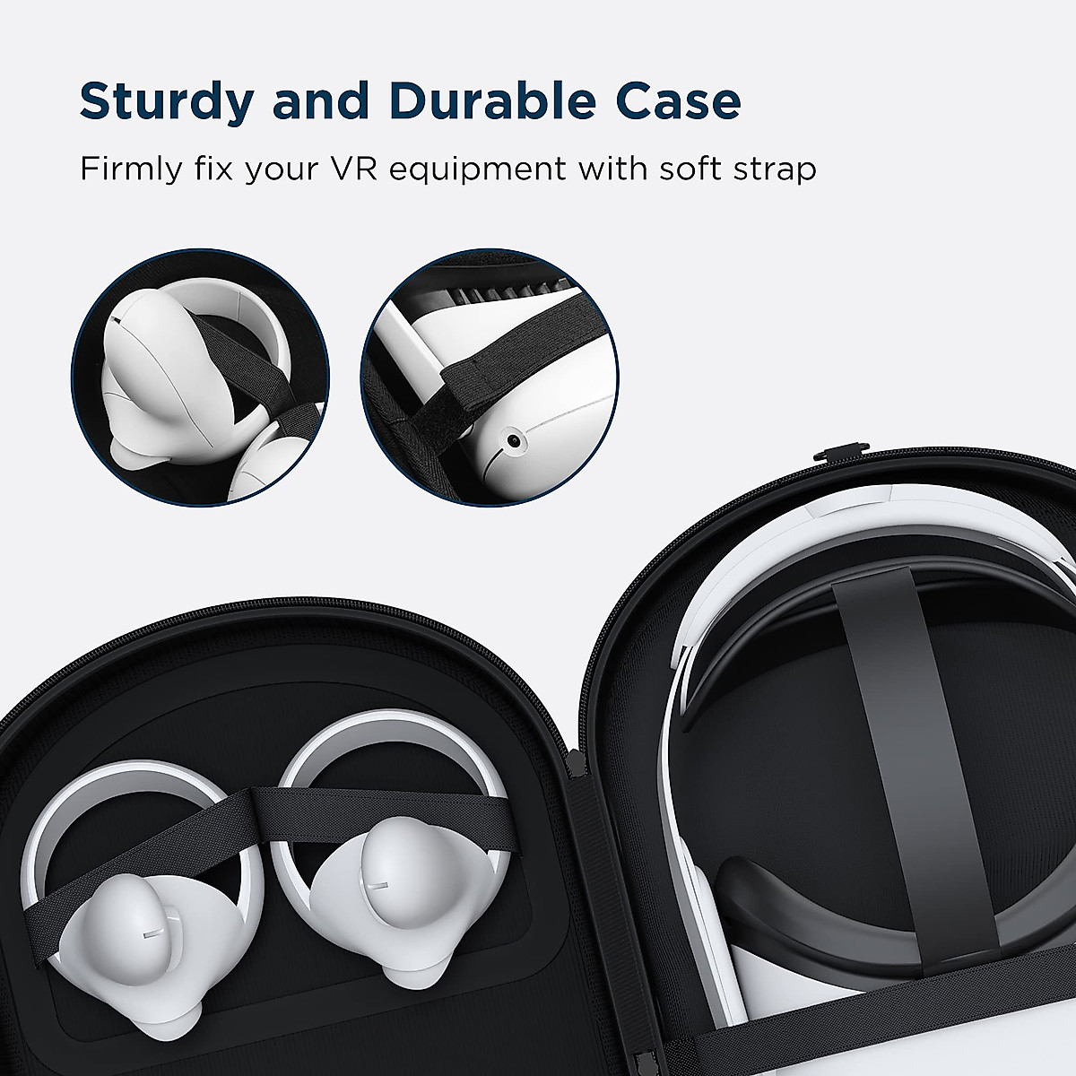 KIWI design Hard Protective Carry Case Compatible with Quest 2, Fit Original Stock Elite Strap Comfort Head Strap (No Battery One), 7 in 1 VR Accessories Travel Game Kit in Bundle