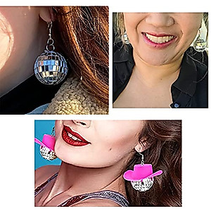 Disco Ball Earrings and Headband for Women - 70's Halloween Earrings for Women Party Costume (Disco Cowgirl Pink)