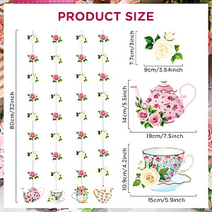 Tea Party Decorations Floral Tea Party Double Sided Hanging Garland Decorations Favors for Baby Shower Gender Reveal Birthday Bridal Wedding Girls Tea Party Birthday Decorations 32" 8 Pack