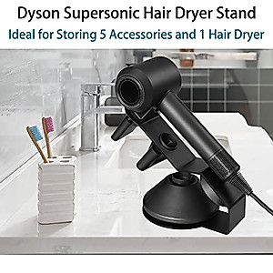 Dyson Hair Dryer Holder, Dyson Hair Dryer Stand, Holds 5 Hair Dryer Accessories, Magnetic Design, Silicone Protection, Rubber Base doesn't Move Around, Hair Dryer Bracket for Dyson Supersonic, Only Holder Black