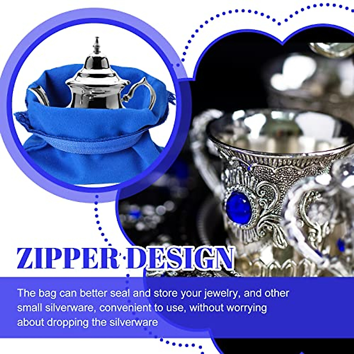 Irenare 50 Pcs Zippered Silver Storage Bags Anti Tarnish Bags Silver Pouches Jewelry Storage Cloth Protector Bags Velvet Keeper for Travel Home Tableware Kitchen Tools Supplies (6 x 6 Inch)