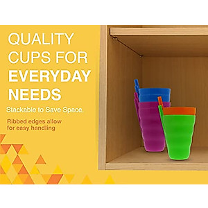 Arrow Home Products Sip A Cup with Built in Straw, 10oz, 6pk - BPA-free Straw Cups for Kids Great for Everyday Use - Made in the USA, Stackable Kids Straw Cups - Purple, Blue, Green, Orange