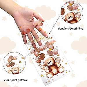 Maitys 100 Pieces Bear Treats Bags Baby Shower Party Treats Cellophane Bags Plastic Goodie Candy Bags with 100 Gold Twist Ties Back to School Baby Shower Bags for Boys Baby Shower Favors(Cute Style)