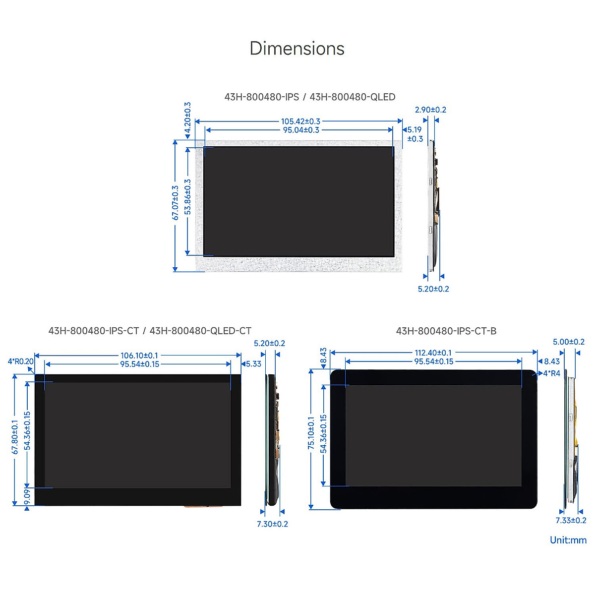 waveshare 4.3inch DSI Display, 800 × 480 Resolution, IPS, Compatible with Raspberry Pi 4B/3B+/3A+/3B/2B/B+/A+, CM3/3+/4, Touch Version