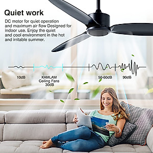 KAMLAM 52" Matte Black Ceiling Fan with Remote, Modern Ceiling Fans with Quiet Reversible DC Motor, 6 Speed, Timing, 3 Blades Ceiling Fan For Outdoor/Bedroom/Farmhouse/Patios