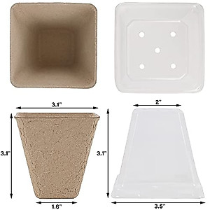 winemana 36 Set Plant Nursery Pots with Humidity Dome, Seed Starter Pots Biodegradable Peat Pots, Seedlings Planting Pots with Plant Labels for Indoor Outdoor Garden (Square)