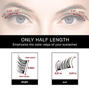 Dual Magnetic Eyelashes, Half Lash, Accent Lashes, Light Weight & Reusable, Updated 3D False Eyelashes with Applicator(8pcs)