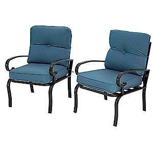 SUNCROWN Outdoor Metal Patio Dining Chair Set of 2, All-Weather Bistro Seating Chairs, Steel Frame Armrest Chairs with Thick Cushion - Blue