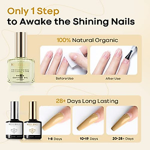 modelones 15ml Gel Top Coat & Base with Cuticle Oil Set, 3Pcs Gel Nail Polish Cuticle Protectors Kit No Wipe Gel Base Gloss Top Coat & Nail Oil for Dry and Damaged Cuticles Nail Treatment