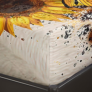 BSNTHO Leopard Print Sheet Set Twin Size 4 Piece, Sunflower Sheets for Girls Boys Kids Teens with 2 Pillowcases and 16" Deep Pocket, Butterfly Bedding Set Microfiber Ultra Soft Skin Friendly