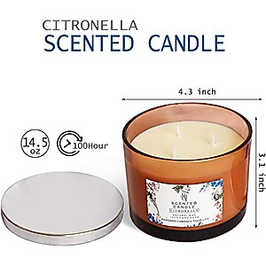 JHENG Large Citronella Candles Outdoor Indoor Candle Made with Natural Soy | 3 Wick Scented Candles Long Lasting 40 Hour Burn | 13.5 Ounces Highly Scented Aromatherapy Candles for Home