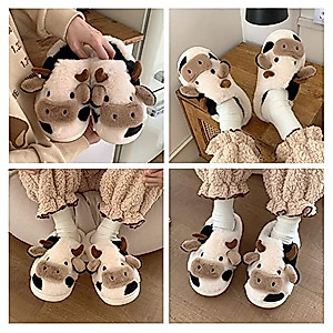 Jerzmy Fuzzy Cow Slippers for Women Men, Cute Cotton Animals House Slippers Fluffy Plush Shoes for Girls Indoor Living Room Bedroom Garden, Size 10-11