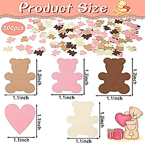 500 Pieces Bear Table Confetti Girl Baby Shower Paper Confetti Gender Reveal Bear Confetti Table Sprinkles Scatters for Boy Girl Baby Birthday Rustic Party Decor (Pink, Brown, Beige, Dark Brown)